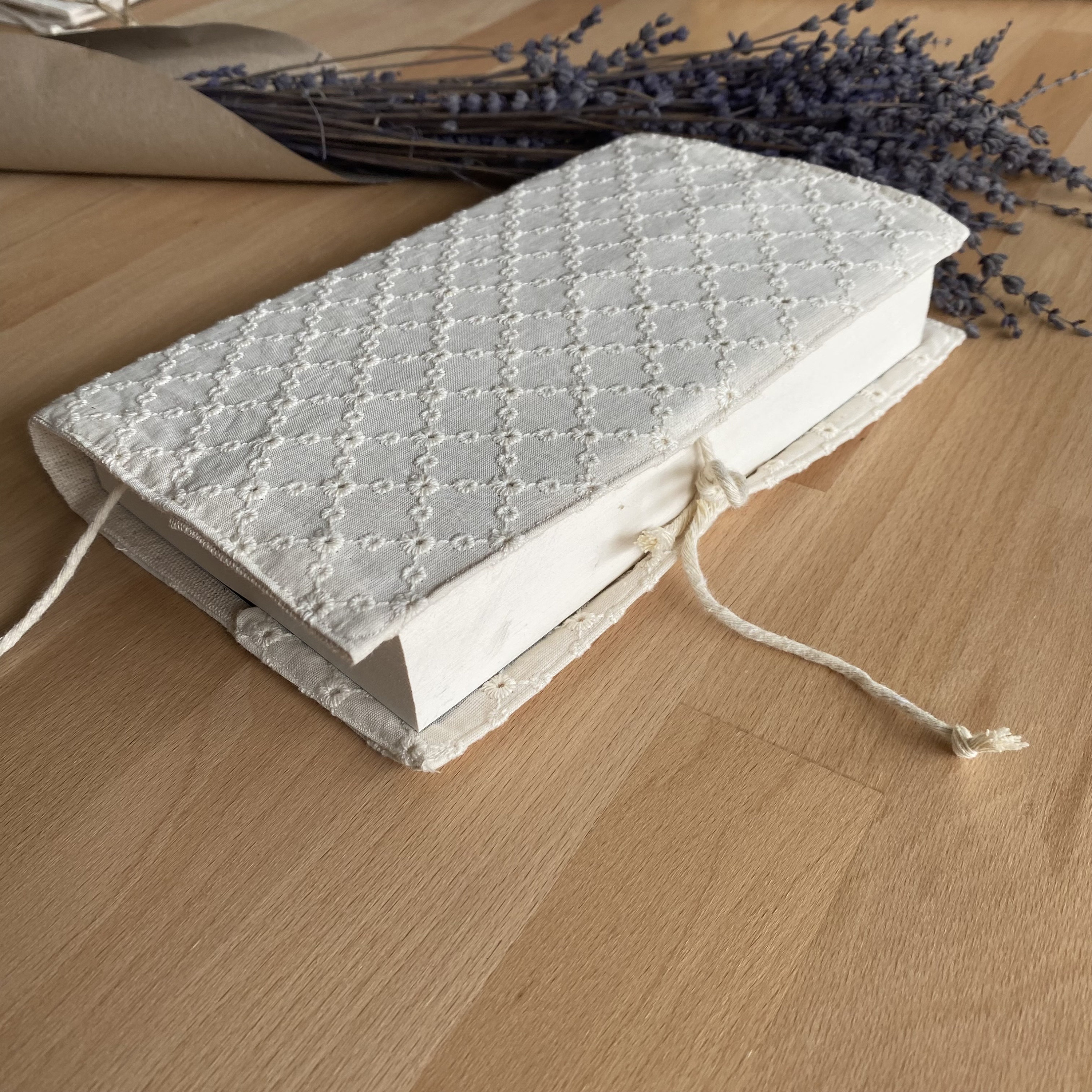 White Book Case Book Cover Linen Embroidery Cloth Recycleable - Etsy