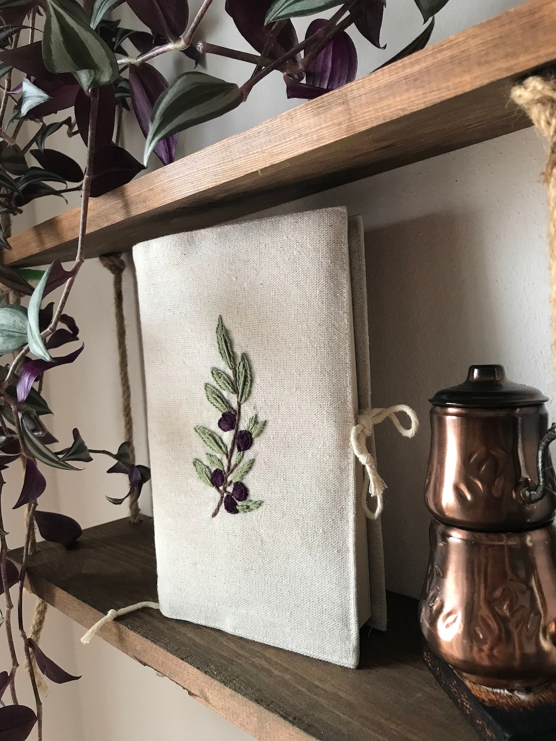 Olive Branch Book Case Bookcover Linen Embroidery Cloth Recycleable ...