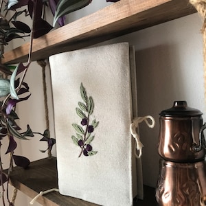 Olive Branch Book Case Bookcover Linen Embroidery Cloth Recycleable ...