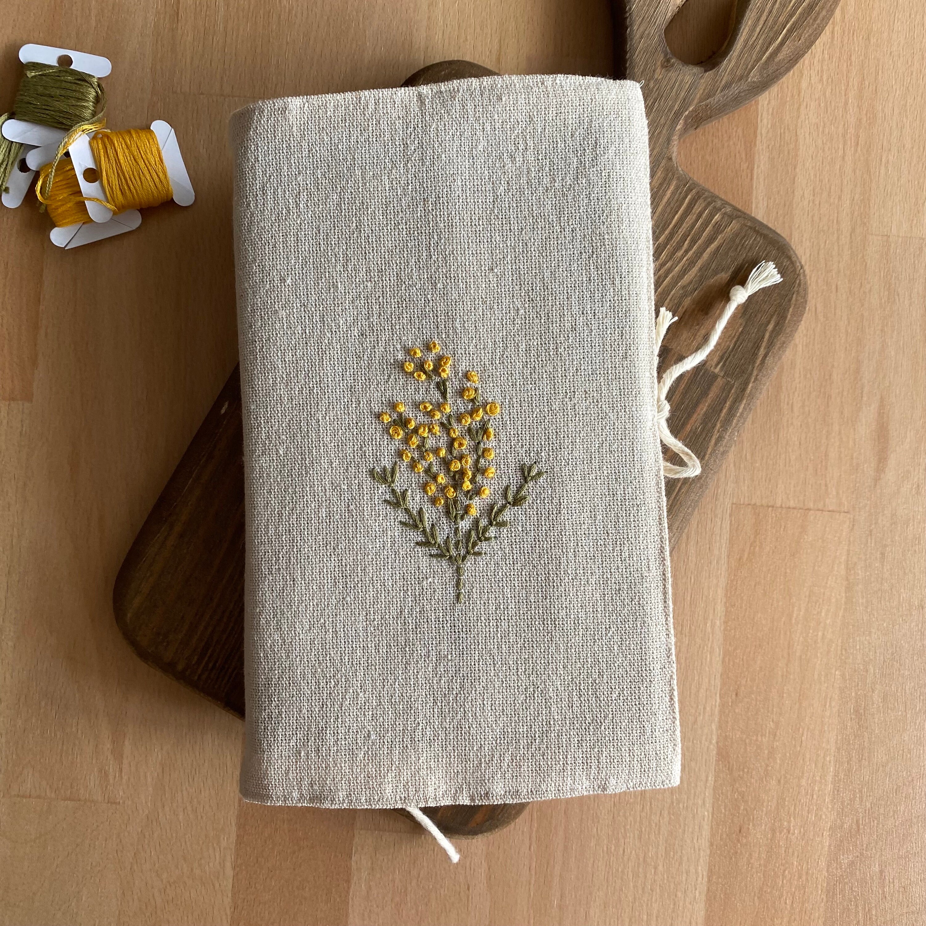 Mimosa Book Case Book Cover Linen Embroidery Cloth Recycleable Cotton ...