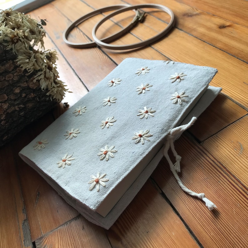 Daisy Book Case Book Cover Linen Embroidery Cloth Recycleable Book ...