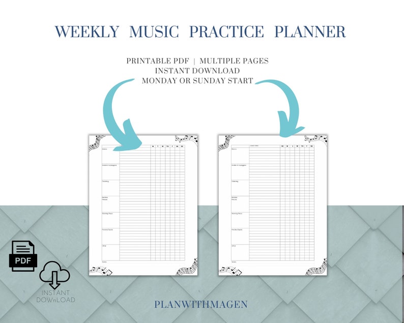 Music Practice Tracker | Printable Music Lesson Planner | Piano Violin ...