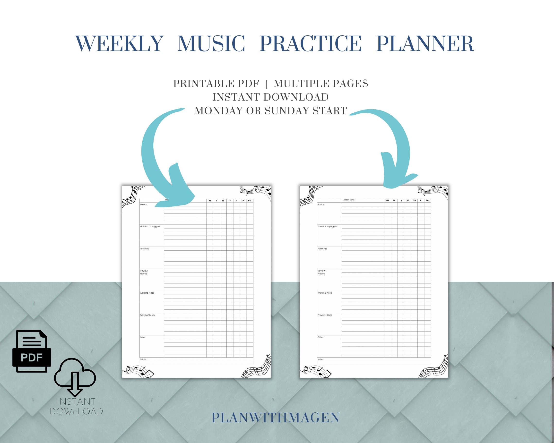 Music Practice Tracker | Printable Music Lesson Planner | Piano Violin ...