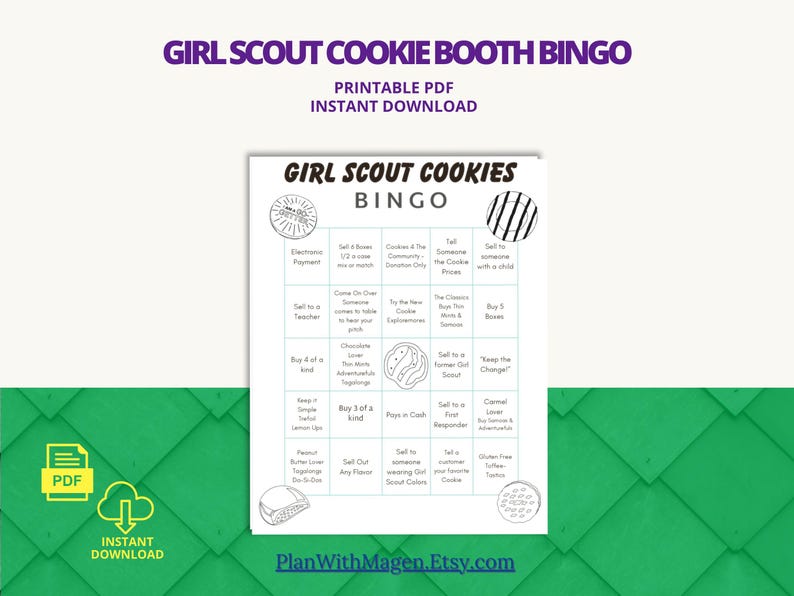 Girl Scout Cookie Booth Bingo Printable | Instant Download | Fun Booth ...