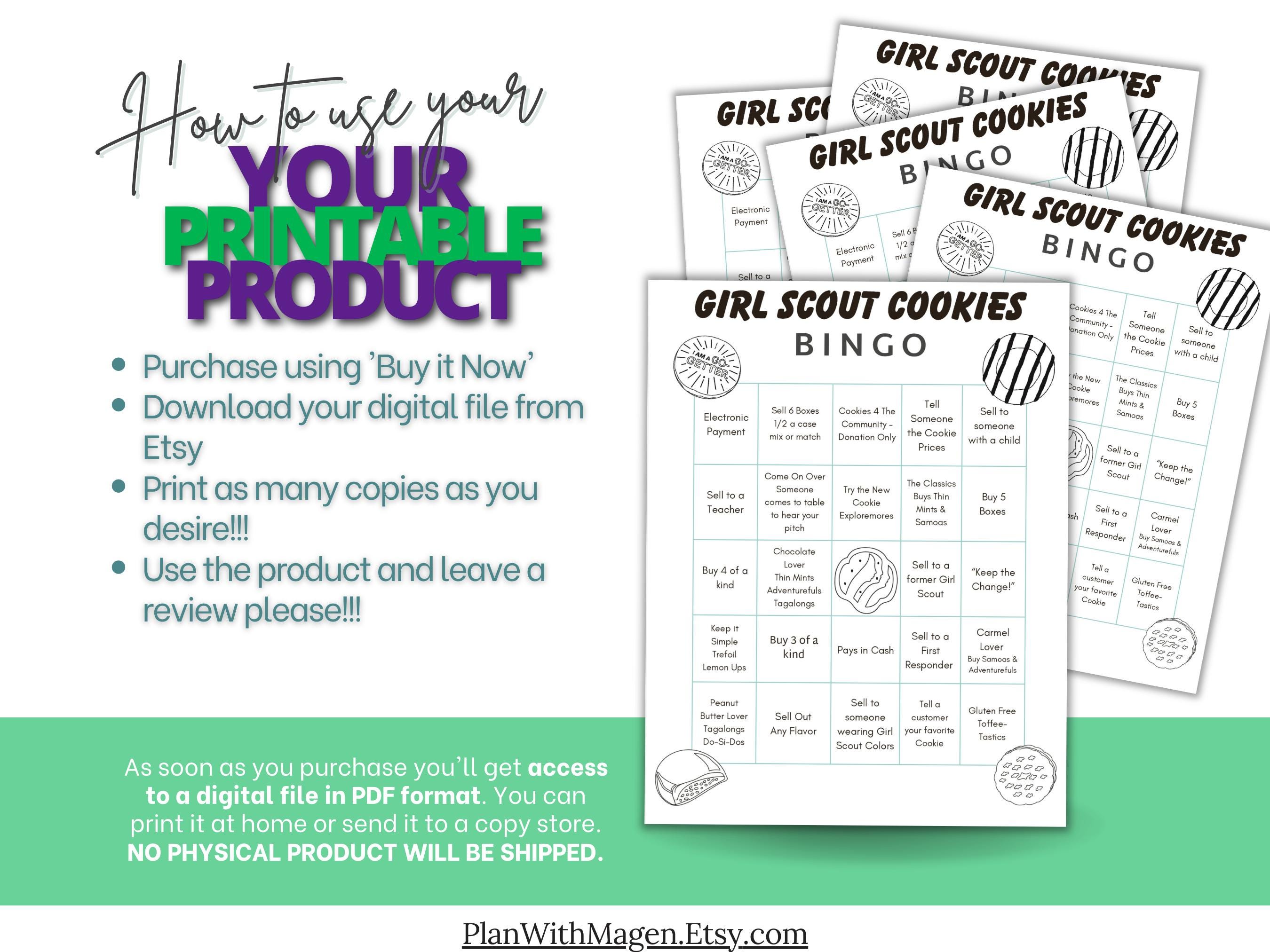 Girl Scout Cookie Booth Bingo Printable | Instant Download | Fun Booth ...