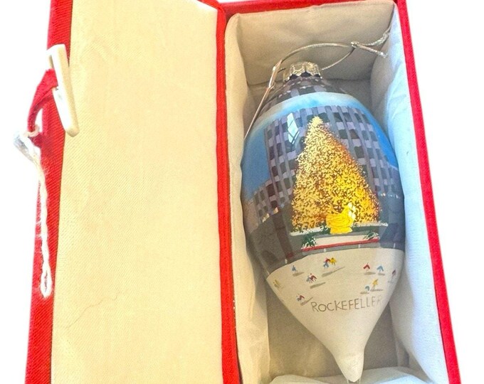 Top of the Rock Rockefeller Center Teardrop Reverse Painted Ornament 5 ...