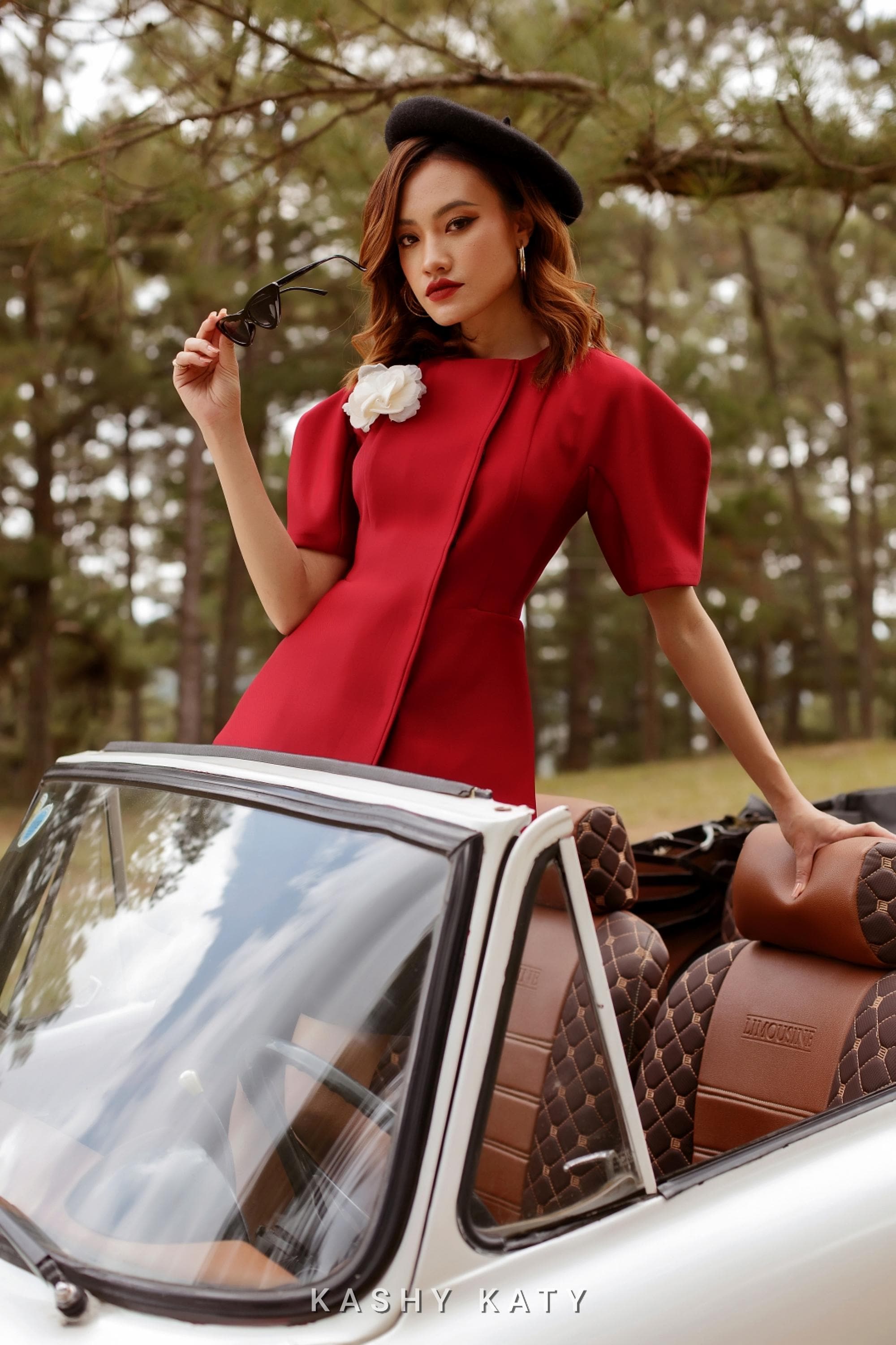 Red Structured Peplum Top With Puff Sleeves – Elegant Waist-defining ...