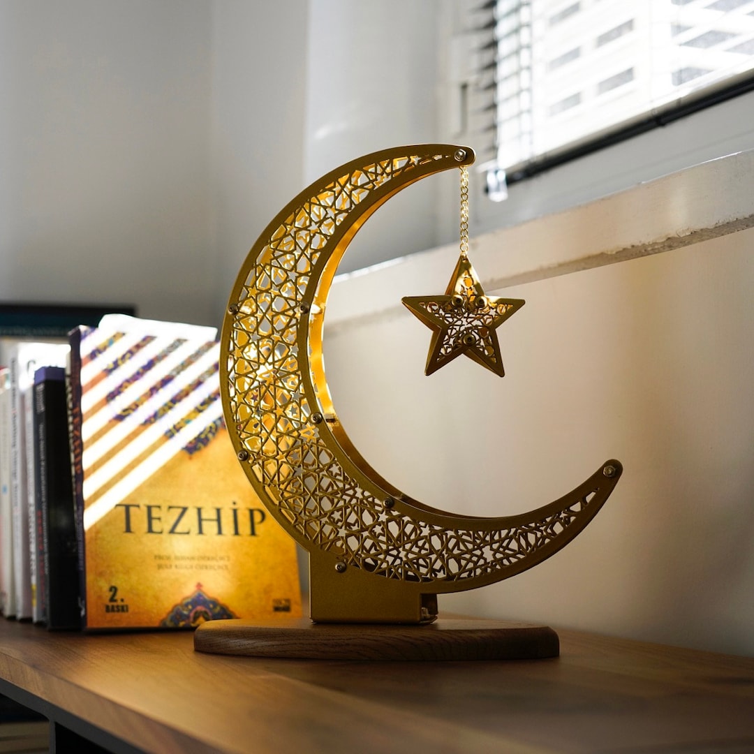 Crescent Moon Ramadan Decor for Table Eid Decoration 3D Metal Ramadan ...