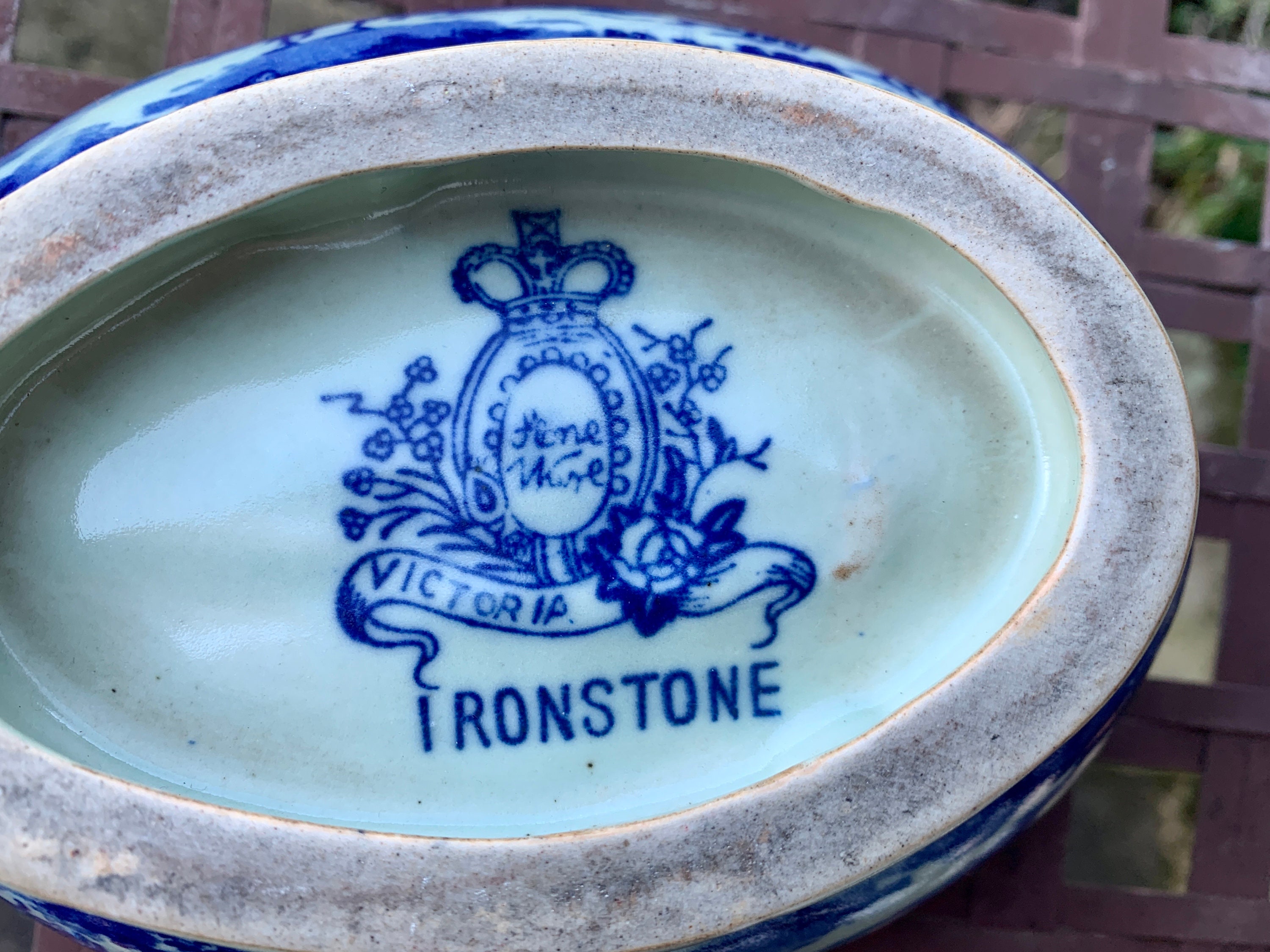 Antique VICTORIA WARE Blue & White Ironstone Jelly or Fish Mould ...