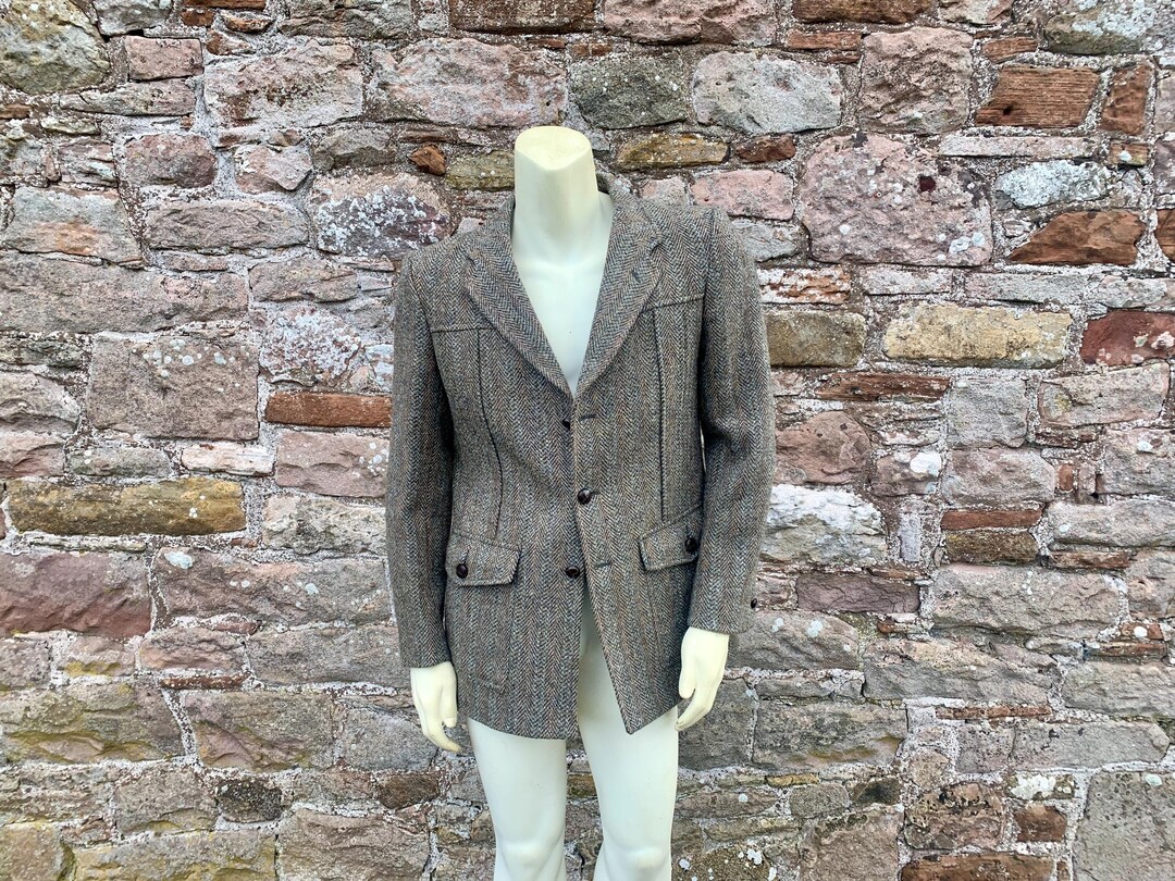 DUNN & Co SAFARI JACKET 1970s Retro 3 Button Harris Tweed Safari Cut ...