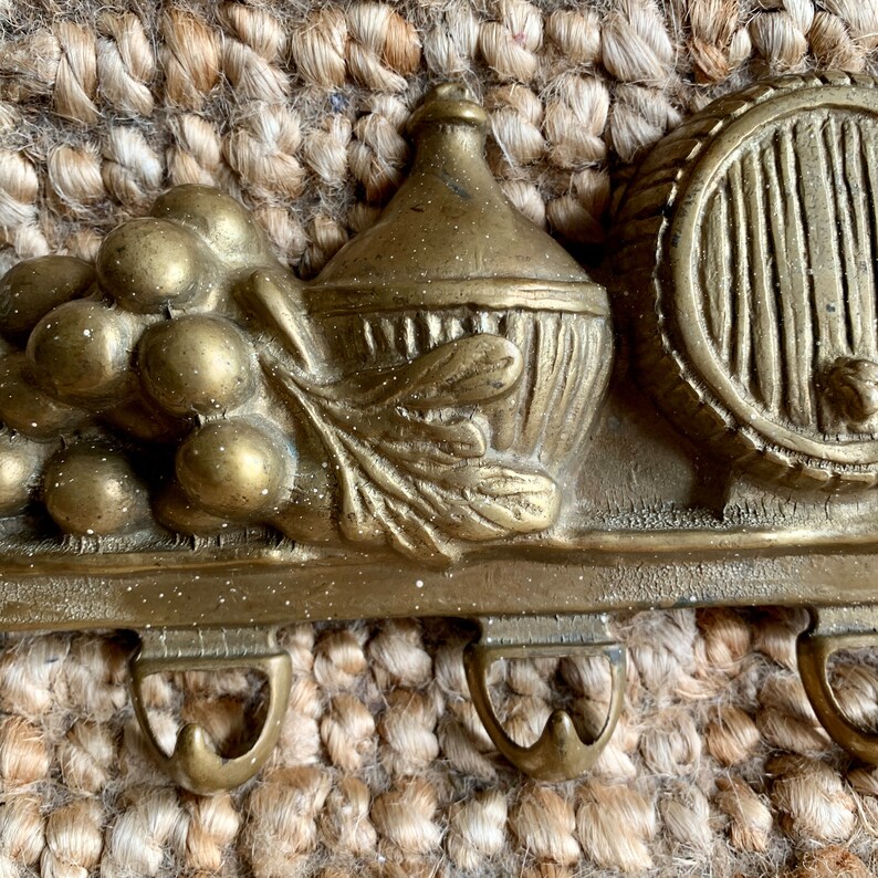 Vintage Cast Brass Wall Hanging Key Holder Hooks With Vineyard - Etsy