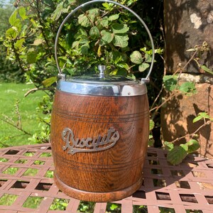 VINTAGE BISCUIT BARREL Original Vintage Pre 1950s Oak and Chrome ...