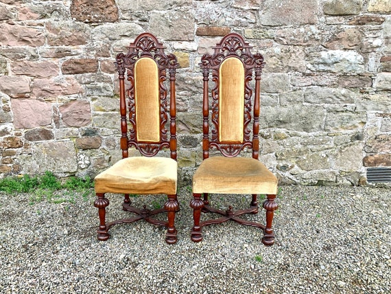 ANTIQUE HALL CHAIRS A Restoration Project Vintage William and Mary Style Hall Chairs Possibly Victorian or Edwardian for Re Upholstery Etsy