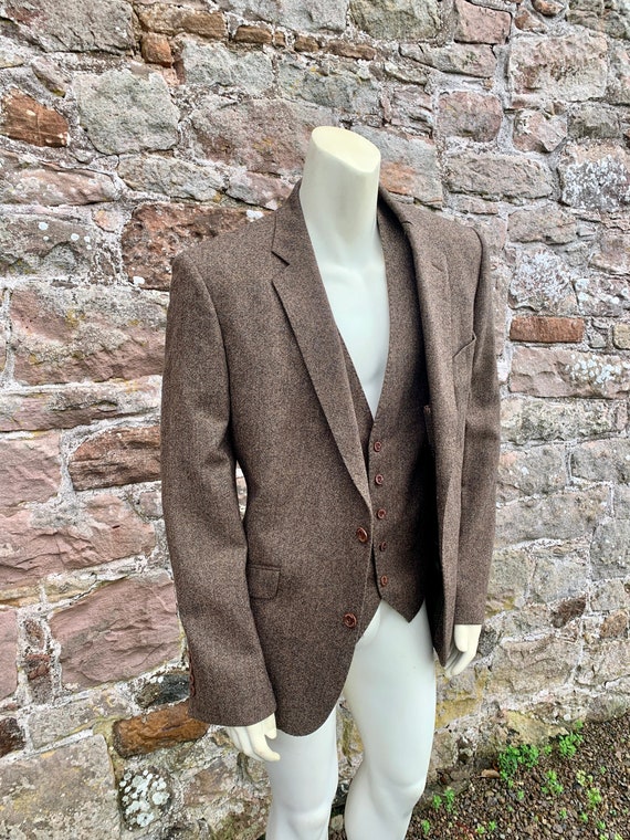 Retro 1980s or 1990s Tweed Hacking Jacket with matchi… - Gem