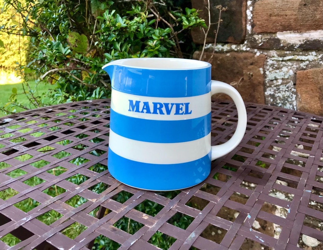 T G GREEN Milk Jug Vintage Blue and White Country Farmhouse Cornishware ...