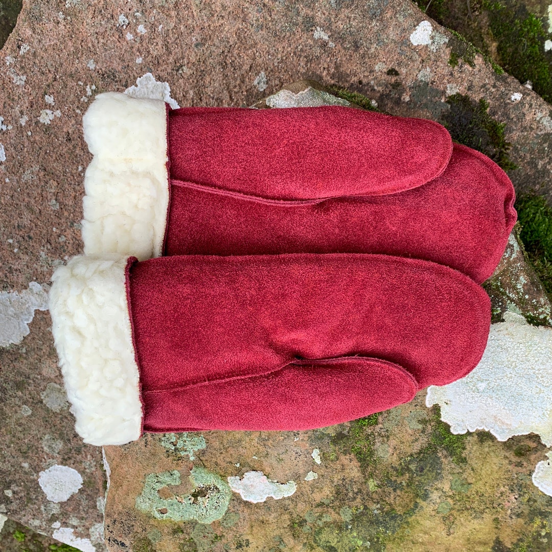 LADIES WINTER MITTENS / Retro Red Suede Leather Mittens Perfect for the ...