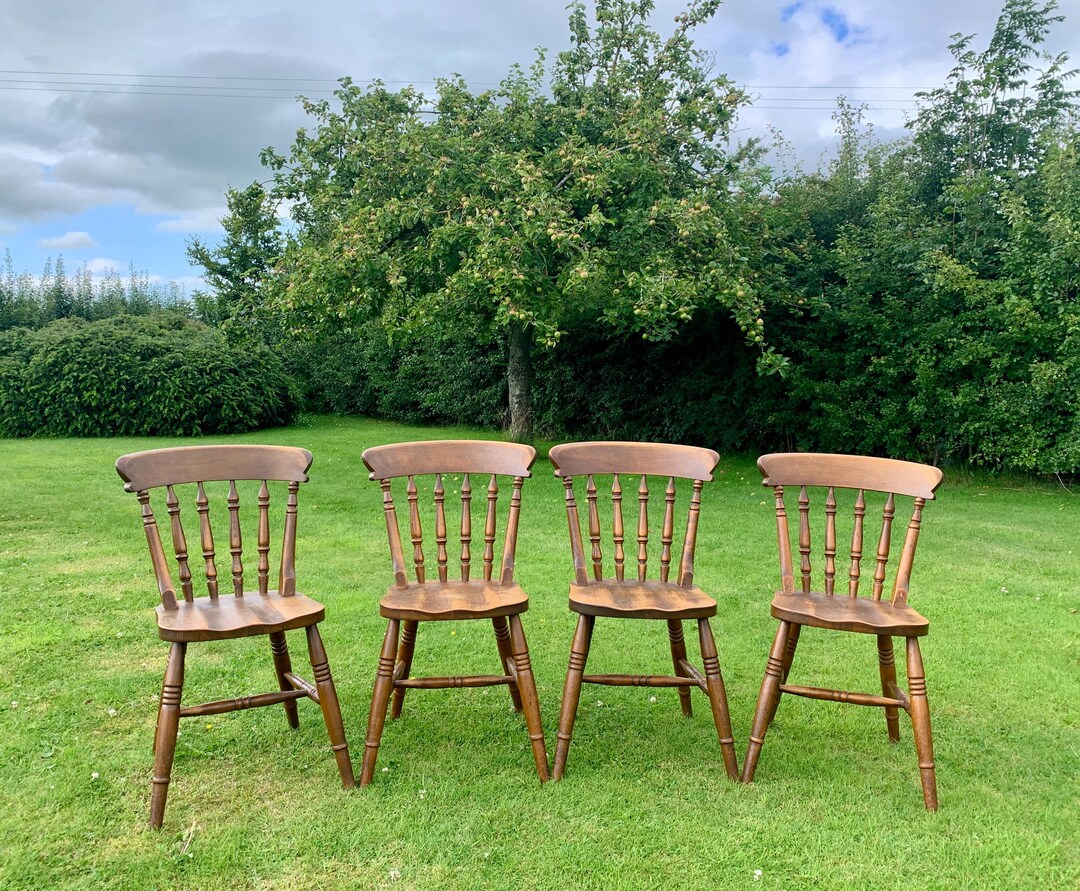 Set of 4 Vintage Farmhouse Slat Back Beech Wood Dining Chair Direct ...