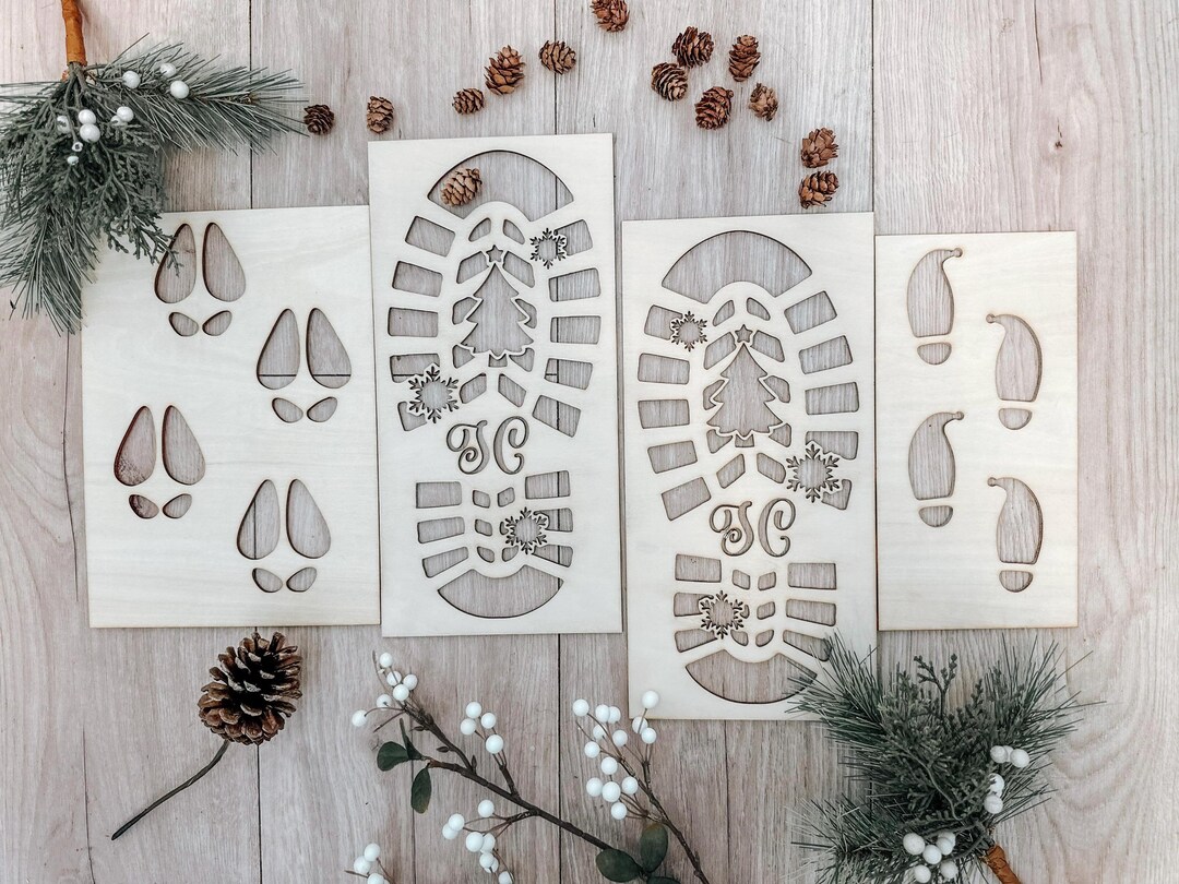Santa Footprint Stencil Set – Santa, Reindeer & Elf Footprints for ...