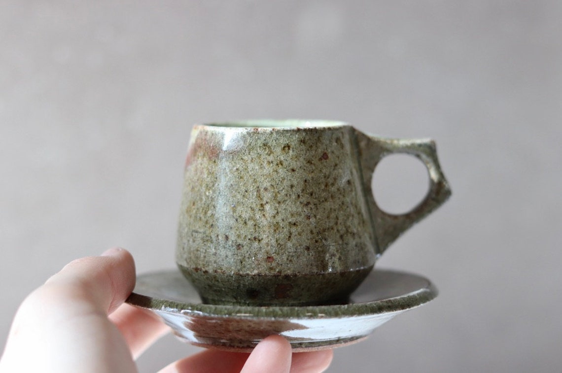 Handmade Espresso Cup and Saucer Ash Green - Etsy