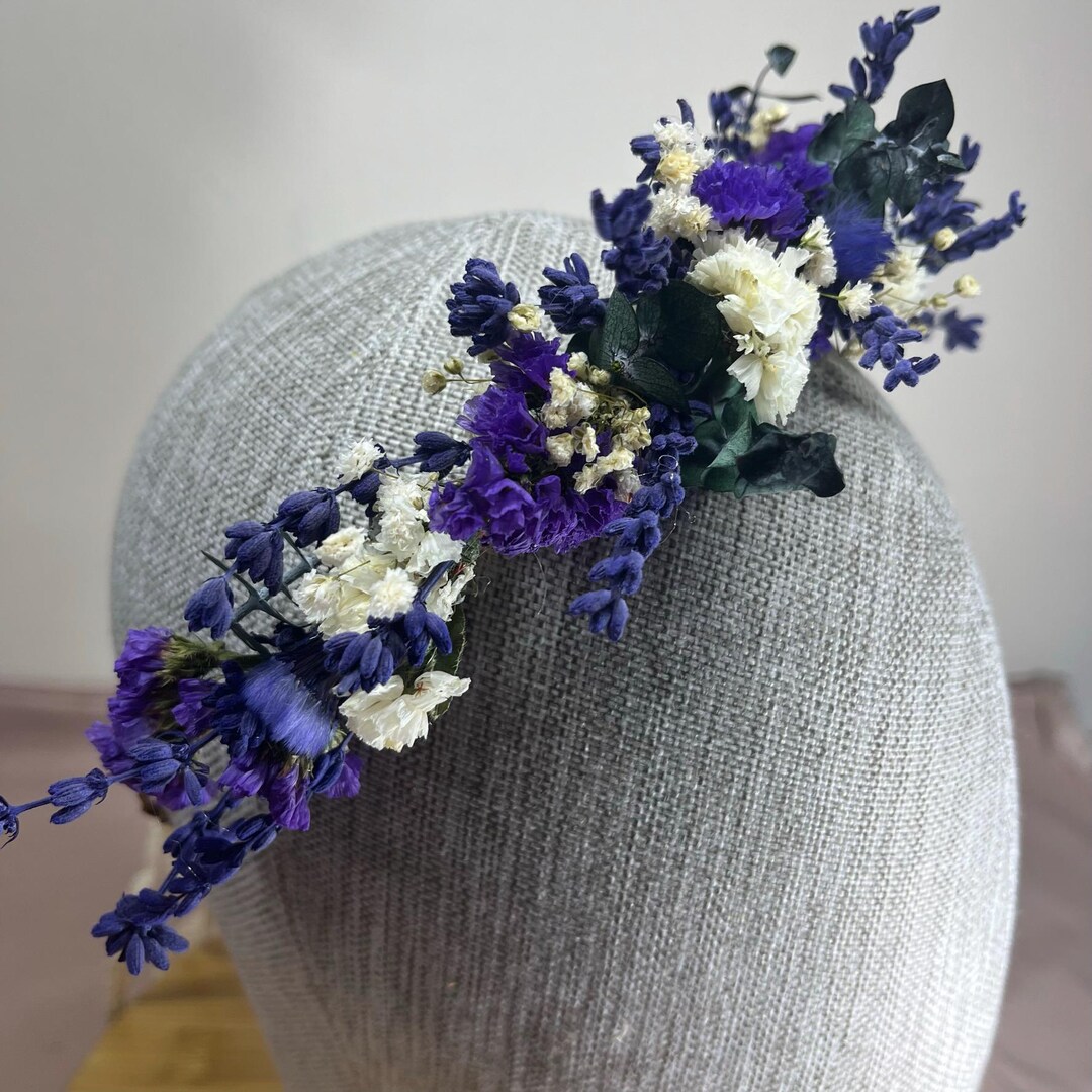 Lavender Dried Natural Flower Crown: Rustic Boho Wedding Hair Wreath - Etsy