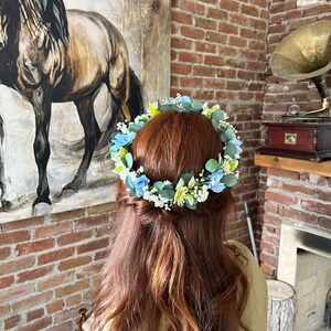 Blue Flower Crown, Green Hair Wreath, Rustic Wedding Crown, Girl Child ...