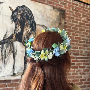 Blue Flower Crown, Green Hair Wreath, Rustic Wedding Crown, Girl Child ...