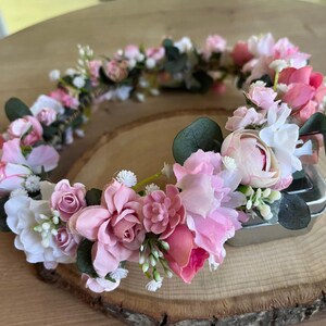 Pink Flower Crown, Flower Girl Wreath, Wedding Hair Crown, Boho&rustic ...
