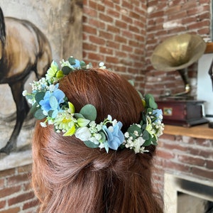 Blue Flower Crown, Green Hair Wreath, Rustic Wedding Crown, Girl Child ...