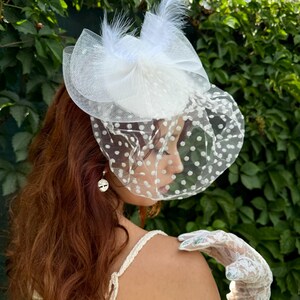 White Spotted Veil Fascinator: Vintage Wedding Bride Half Hat - Etsy