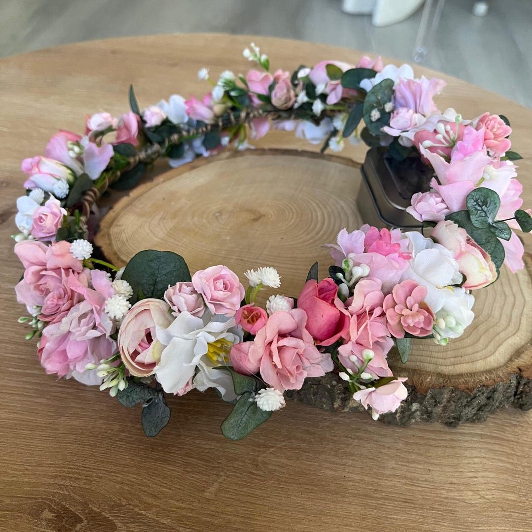 Pink Flower Crown, Flower Girl Wreath, Wedding Hair Crown, Boho&rustic ...