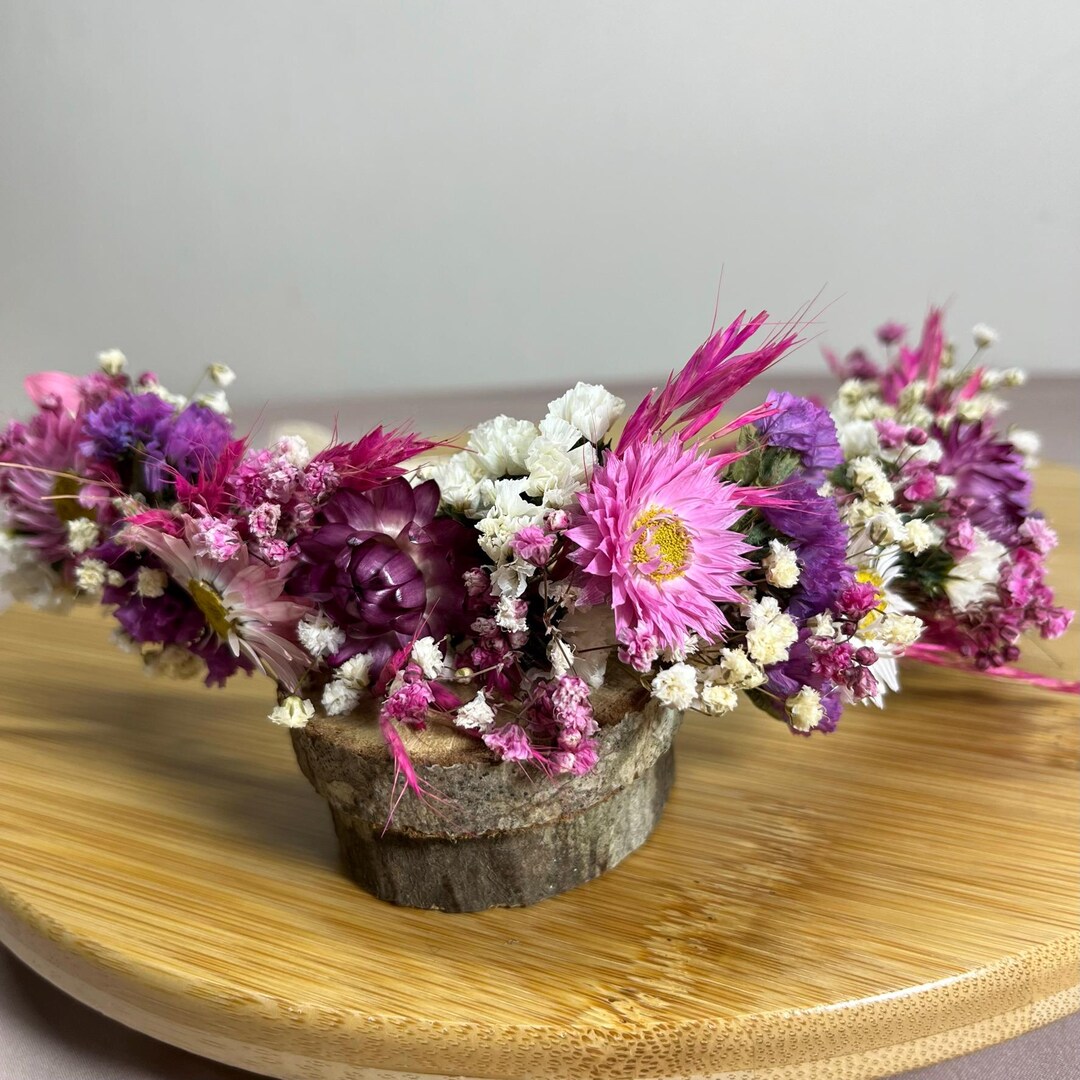 Pink Dried Flower Crown, Real Pink Hair Wreath, Boho&rustic Wedding ...