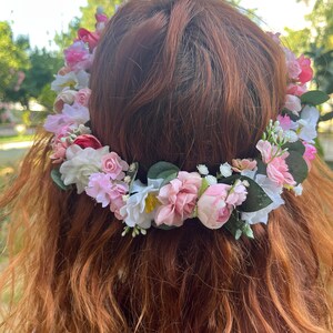 Pink Flower Crown, Flower Girl Wreath, Wedding Hair Crown, Boho&rustic ...