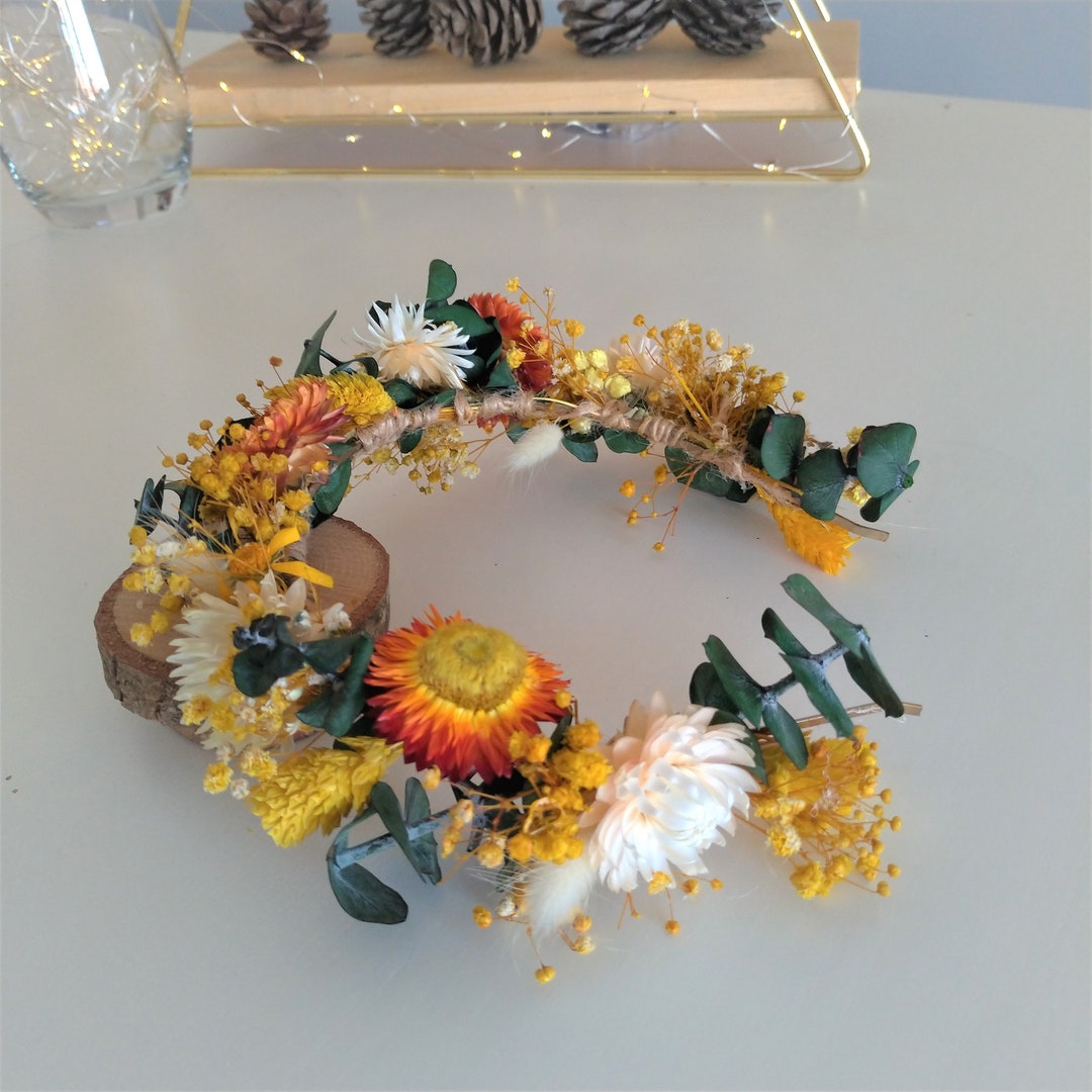 Dried Flower Crown: Eucalyptus Wedding Hair Wreath, Sunflower ...