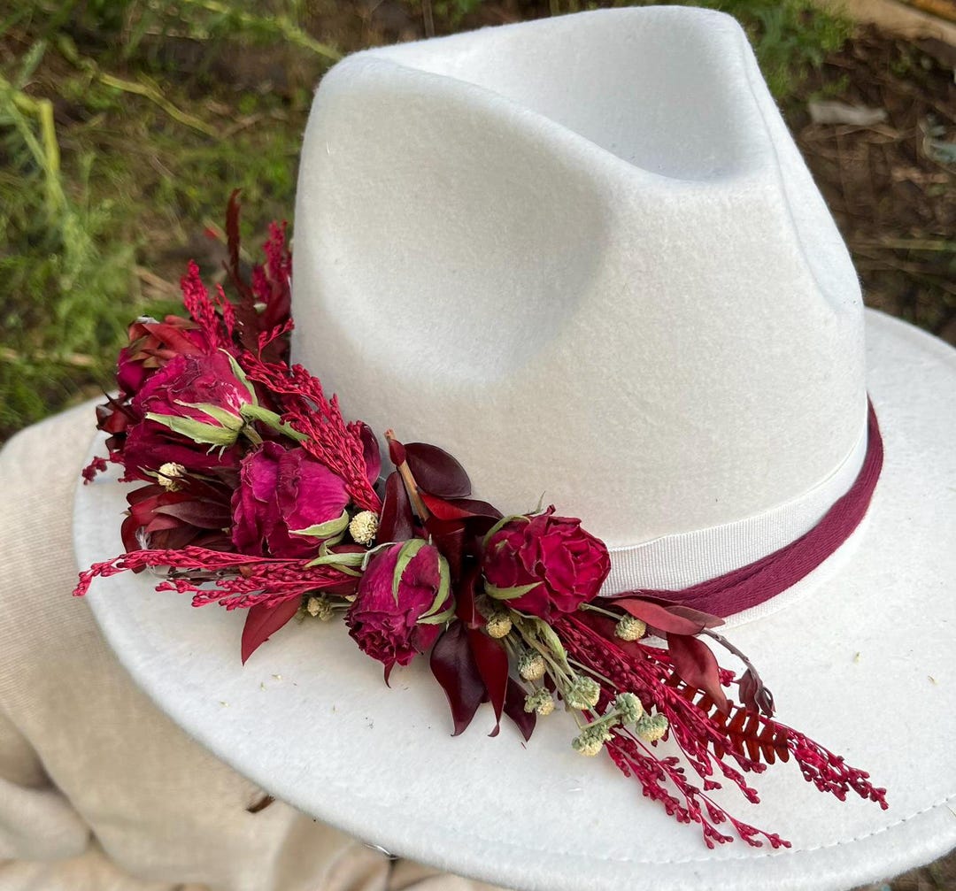 Real Red Rose Romantic Flower Hat, Wedding Hat With Veil, Dried Red ...