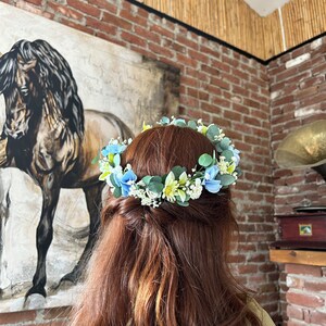 Blue Flower Crown, Green Hair Wreath, Rustic Wedding Crown, Girl Child ...