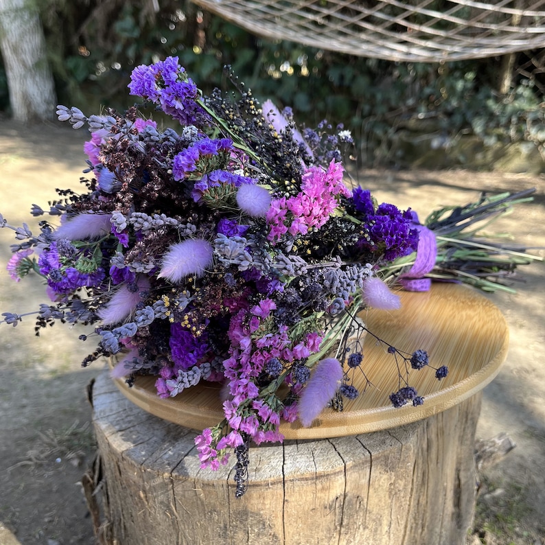 Purple Dried Flowers Bridal Bouquet Romantic Wedding - Etsy