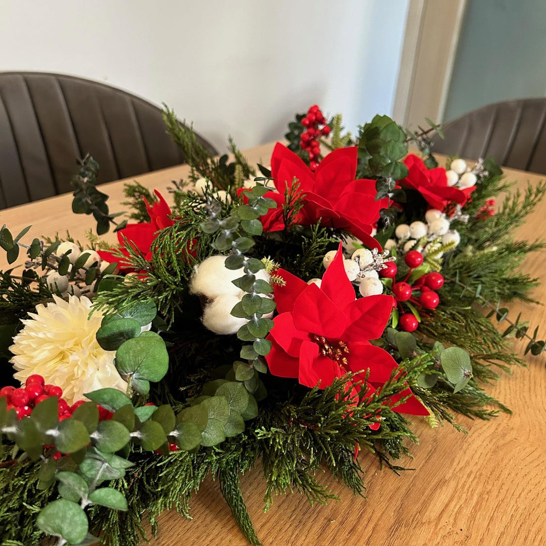 Christmas Table Flower Arrangement: Preserved Pine, Holiday Centerpiece ...