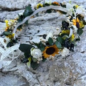 Daisy & Sunflower Flower Crown, Rustic Hair Wreath, Boho Wedding Crown ...
