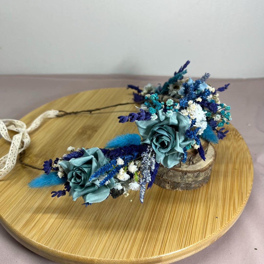 Blue Flower Headband, Blue Hair Wreath, Blue Flower Crown, Rustic Hair ...