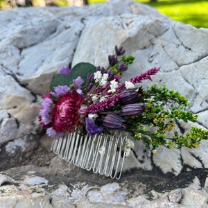 Purple Dried Flowers Hair Comb, Rustic Flowers Comb, Bridal Hair Piece ...