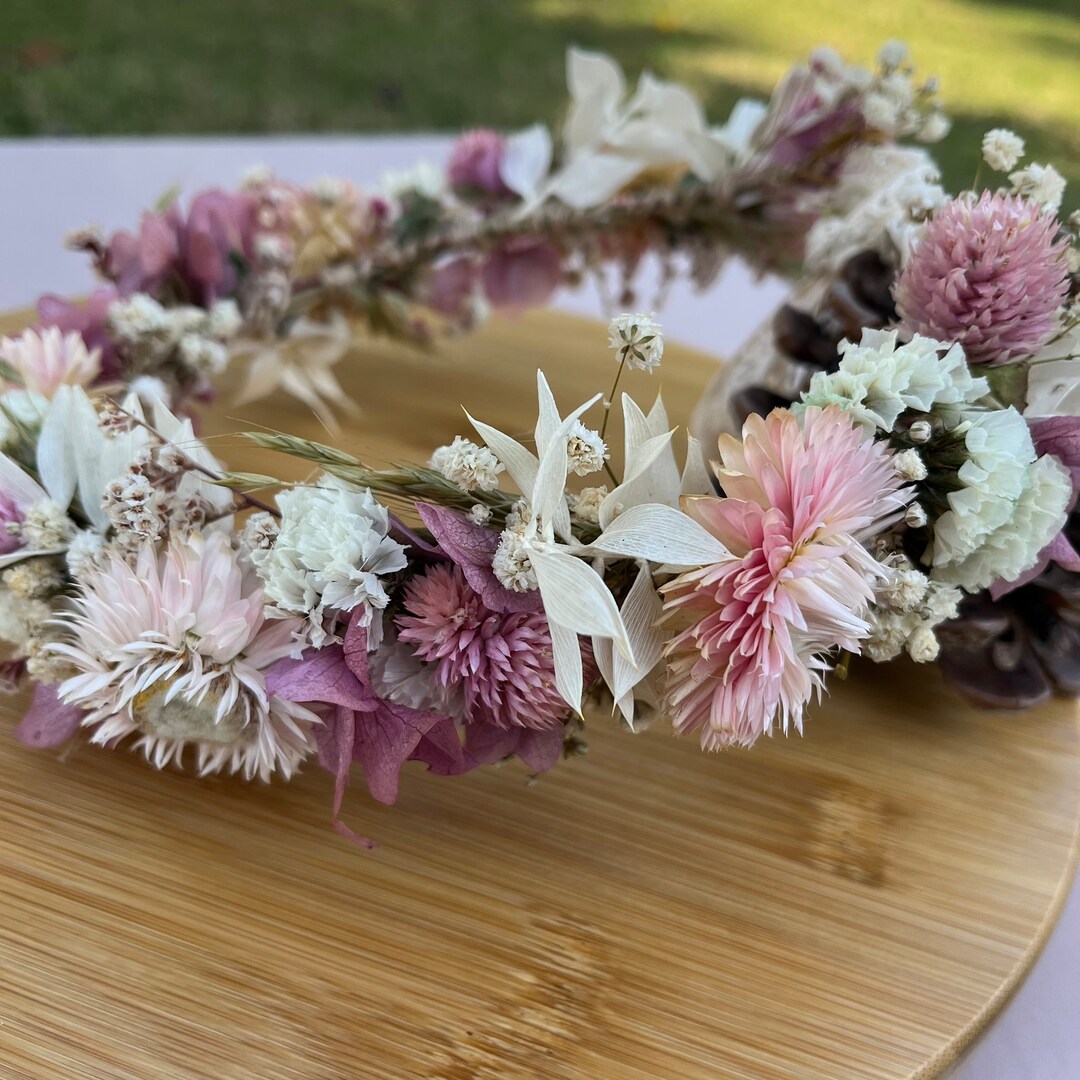 Soft Pink Flower Crown, Boho Hair Wreath, Rustic Wedding Crown, Girl ...