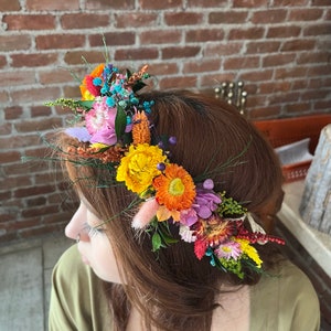 Rainbow Flower Crown, Dried Flowers Hair Wreath, Boho&rustic Wedding ...