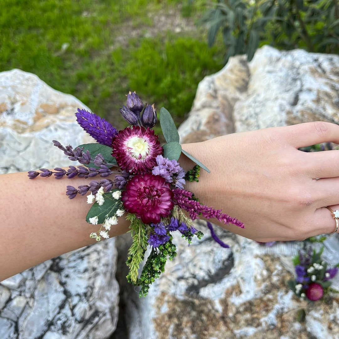 Rustic Wrist Corsage, Wedding Flower Wristband, Wristlet, Flower ...