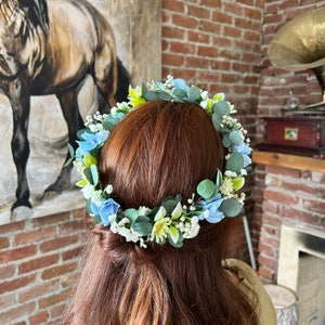 Blue Flower Crown, Green Hair Wreath, Rustic Wedding Crown, Girl Child ...