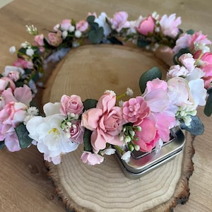 Pink Flower Crown, Flower Girl Wreath, Wedding Hair Crown, Boho&rustic ...