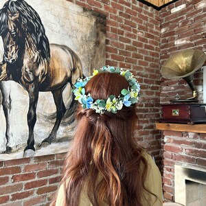 Blue Flower Crown, Green Hair Wreath, Rustic Wedding Crown, Girl Child ...