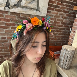 Rainbow Flower Crown, Dried Flowers Hair Wreath, Boho&rustic Wedding ...