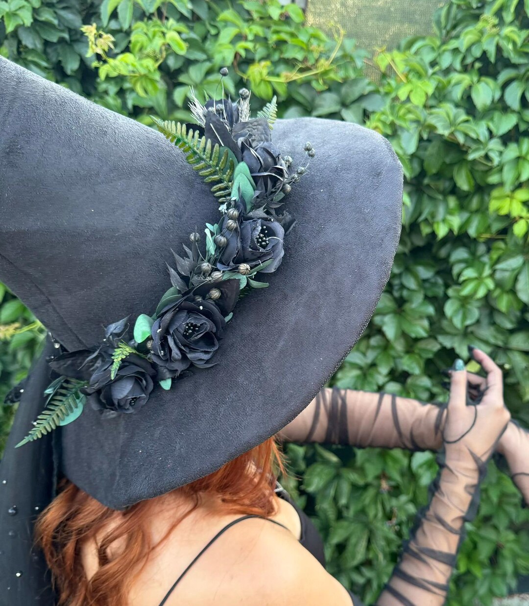 Black Flower Hat Wreath, Halloween Hair Crown, Gothic Dark Flowers ...