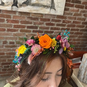 Rainbow Flower Crown, Dried Flowers Hair Wreath, Boho&rustic Wedding ...