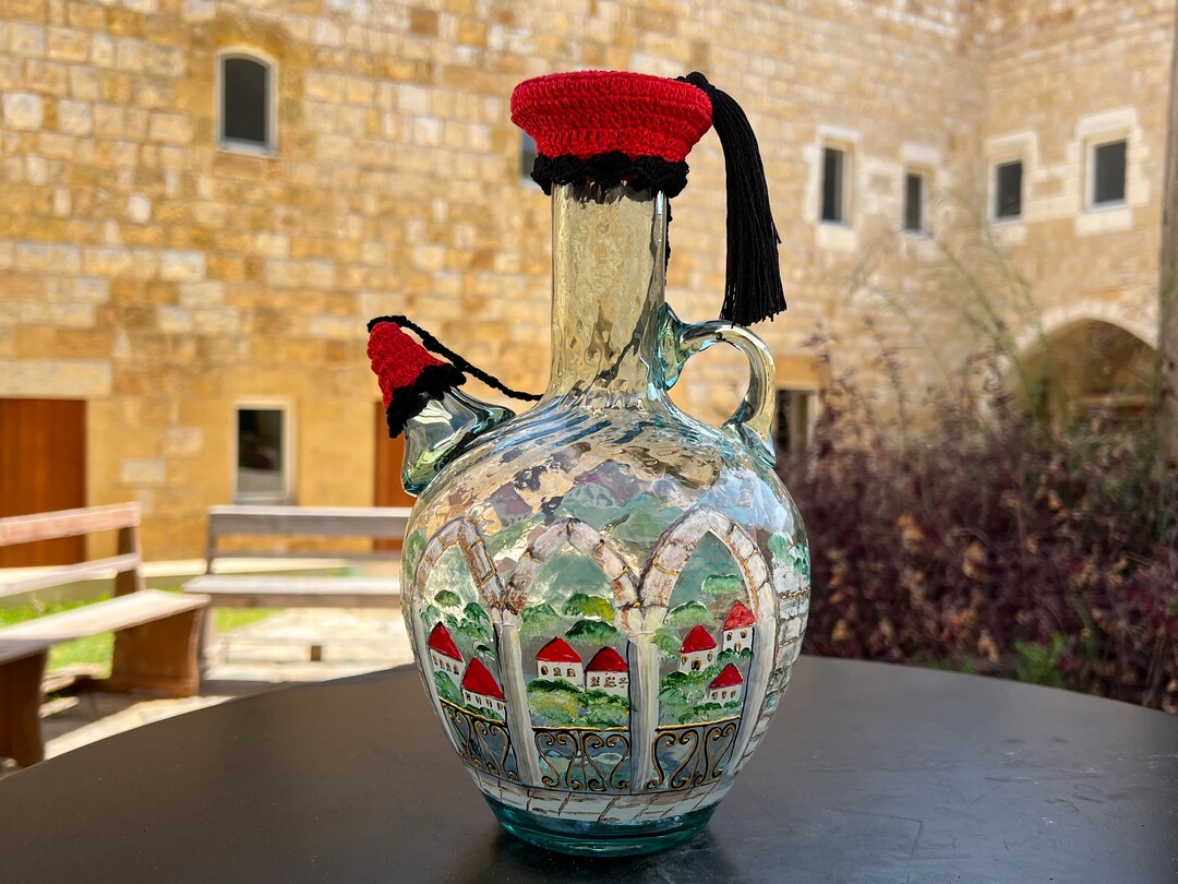 1.5L Handpainted Traditional Lebanese Recycled Glass Water Jug Ibrik ...